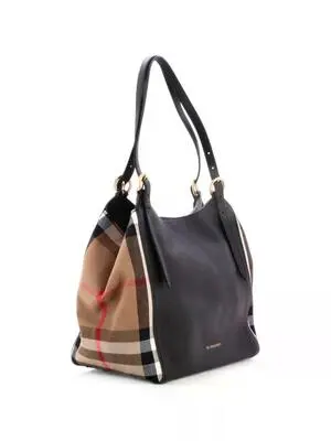 Burberry Canterbury Leather And House Check Canvas Small Tote Bag - Black