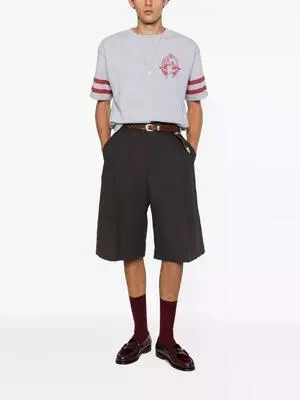Drole De Monsieur Boxers Graphic-print Striped-sleeve T-shirt - Grey