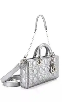 Dior Lady D-joy Bag Cannage Quilt Lambskin Medium Satchel - Silver