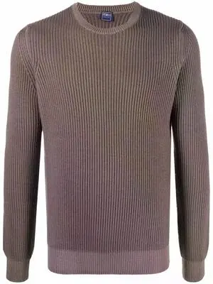 Fedeli Plain Fine-knit Jumper - Brown