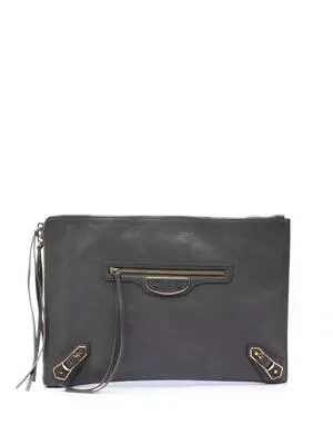 Balenciaga 2016 Goatskin Motocross Classic Metallic Edge Clutch Bag - Grey