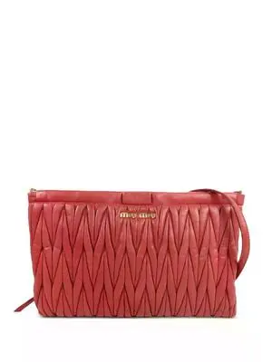 Miu Miu Matelassé Leather Clutch Bag - Red