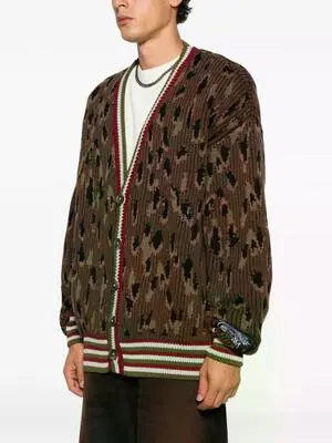 PDF Leopard-pattern Striped-trim Cardigan