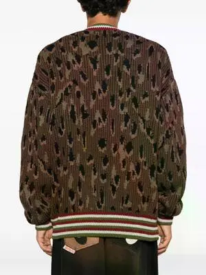 PDF Leopard-pattern Striped-trim Cardigan