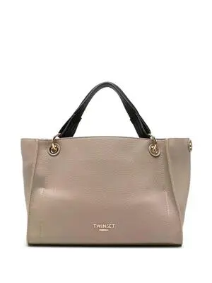 TWINSET Grained-effect Logo-plaque Tote Bag - Neutrals