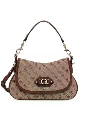 Guess Samantha Monogram-print Shoulder Bag - Neutrals