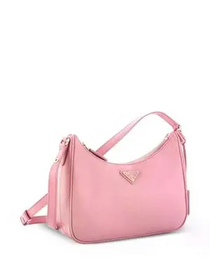Prada Adjustable Handle Zip Saffiano Leather Mini Hobo Bag - Pink