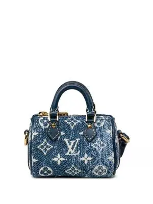 LOUIS VUITTON 2021 Monogram Jacquard Denim Micro Speedy Bag Charm Key Chain - Blue