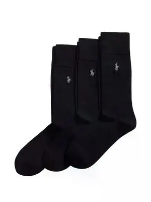 Polo Ralph Lauren Logo-embroidered Ribbed-trim Socks - Black