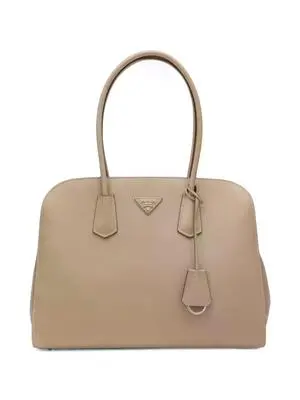Prada Large Leather Tote Bag - Neutrals