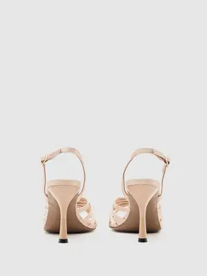 REISS Satin Cross-strap Heeled Sandals
