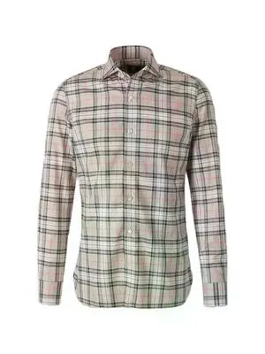 LUIGI BORRELLI Check-print Long-sleeve Shirt - Neutrals