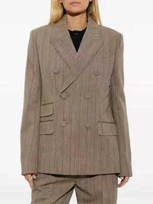 AMI Paris Brown Double Breasted Striped Wool Blazer - Neutrals