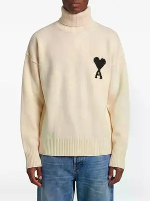AMI Paris De Coeur Turtleneck Sweater - Neutrals