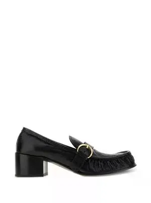 Miu Miu Buckle-detail Crinkled Leather Loafers - Black