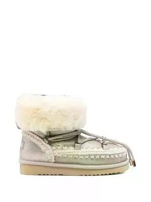 Mou Crochet-trim Metallic Leather Ankle Boots - Silver
