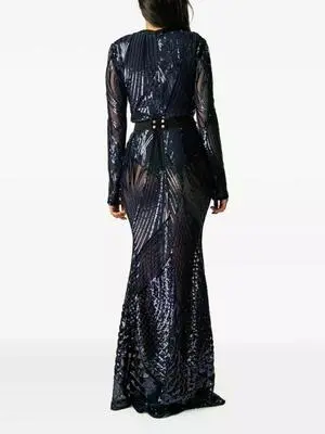 MIAU BY CLARA ROTESCU Calypso Sequin-embellished Belted Maxi Dress
