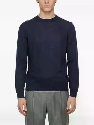 Eleventy Contrast-trim Fine-knit Sweater - Blue