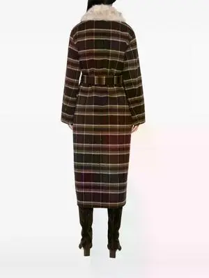 Maje Checked Faux-fur Collar Coat