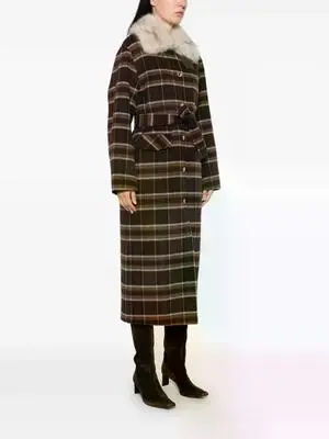 Maje Checked Faux-fur Collar Coat