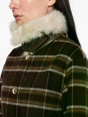 Maje Checked Faux-fur Collar Coat