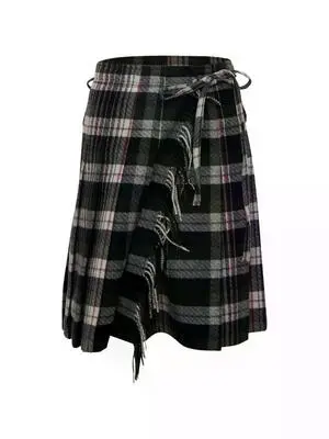 OPEN YY Check-pattern Fringed Skirt