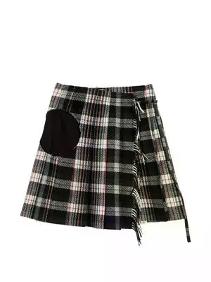 OPEN YY Check-pattern Fringed Skirt - Black