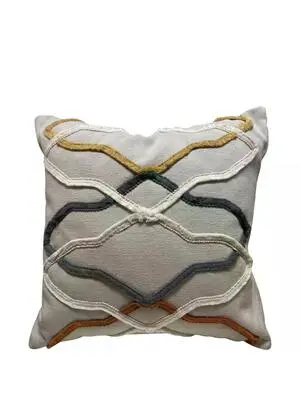 L'OCA NERA Embroidered Canvas Cushion - Neutrals