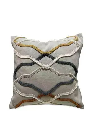 L'OCA NERA Embroidered Canvas Cushion - Neutrals