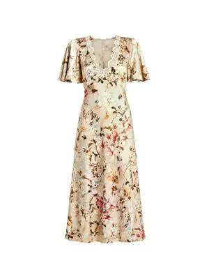 Guess Maxi Floral-print Lace-trim Dress - Neutrals
