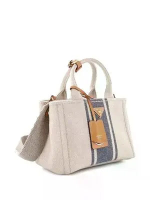 Prada Logo Jardiniere Triangle Embroidered Canvas Tote Bag
