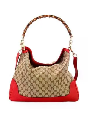 Gucci Diana Bamboo Shoulder Bag Gg Canvas Medium Hobo Bag - Red