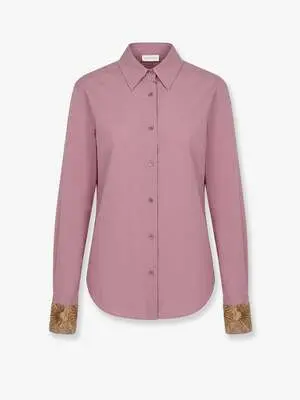 Dries Van Noten Chloris Cotton Shirt With Embroiders Cuffs - Pink
