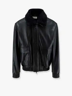 ARMA Bari Leather Jacket With Faux Fur Collar - Black