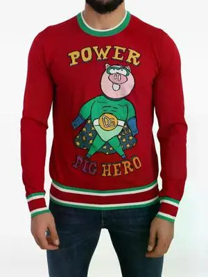 Dolce & Gabbana Intarsia-knit Pig-motif Sweater - Red