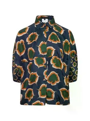 Biyan Leaf-print Silk Shirt - Blue