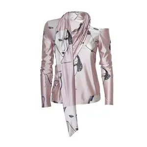 JULIA ALLERT Draped Shoulder Long-sleeve Printed Blouse Pale