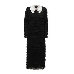 JULIA ALLERT Evening Fringe Straight Loose Fit Dress – Sparkle - Black