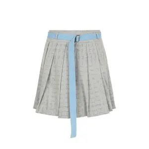 MAYAMU Lotto Pleated Mini Puffball Skirt With Denim Belt