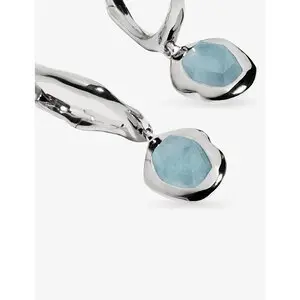 Monica Vinader Odyssey Gemstone Sterling And Aquamarine Huggie Earrings - Silver