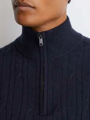 REISS Cashmere Cable-knit Half-zip Jumper - Navy