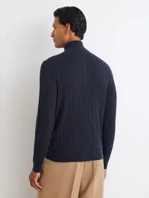 REISS Cashmere Cable-knit Half-zip Jumper - Navy