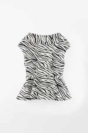 Arakii Peplum Boat Neck Top - Zebra