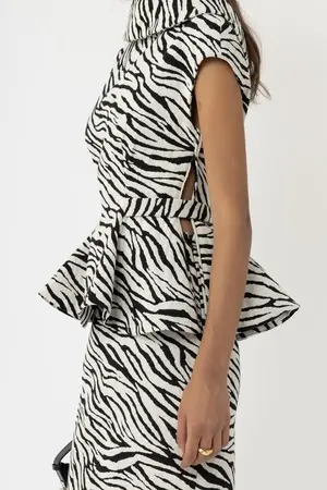 Arakii Peplum Boat Neck Top - Zebra