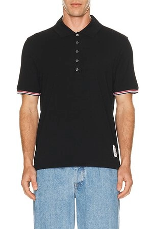 Thom Browne Short Sleeve Jersey Polo - Black