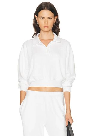 Eterne Cropped French Terry Polo Sweatshirt - White