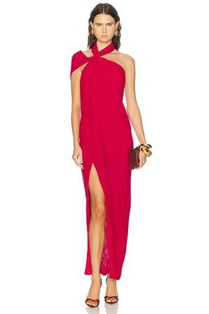 Balmain Cross Neck Crepe Draped Maxi Dress