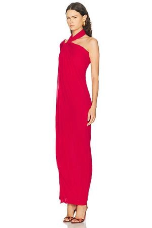 Balmain Cross Neck Crepe Draped Maxi Dress
