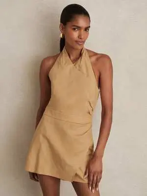 REISS Lyocell Cotton Halter Skort Playsuit