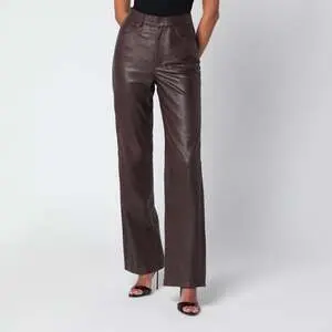 ROTATE BY BIRGER CHRISTENSEN Mole-colored Straight Leather Trousers - Brown